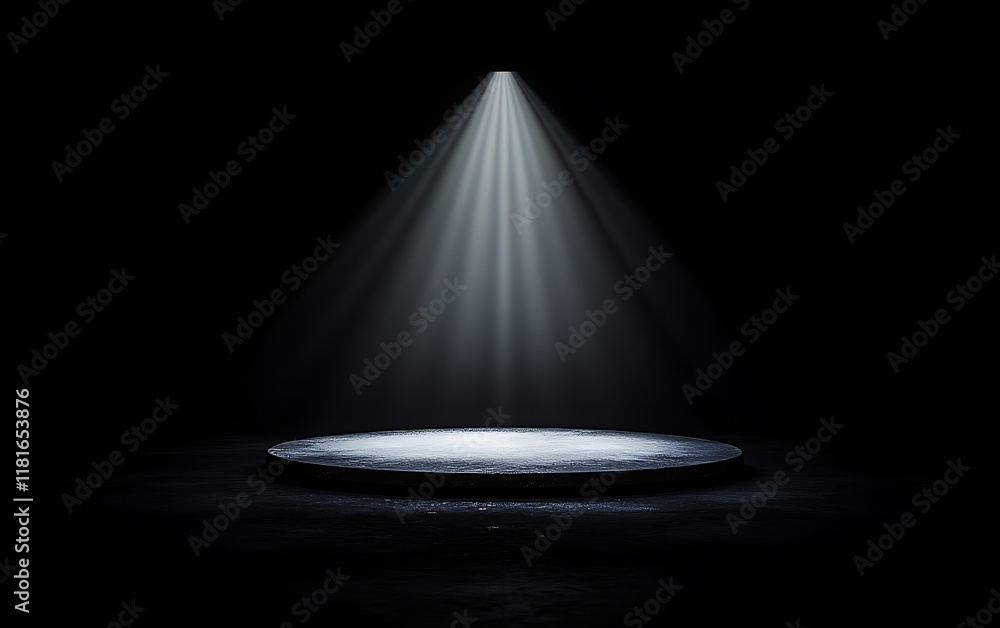 A beam of white light shining on the black background, with rays ...