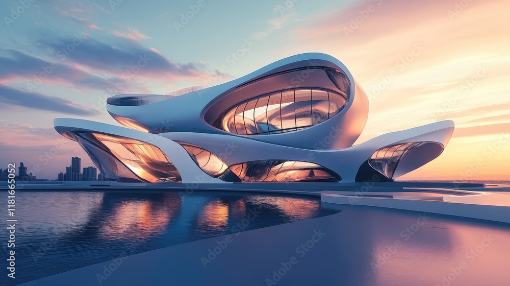A high-contrast architectural image of a futuristic structure with ...