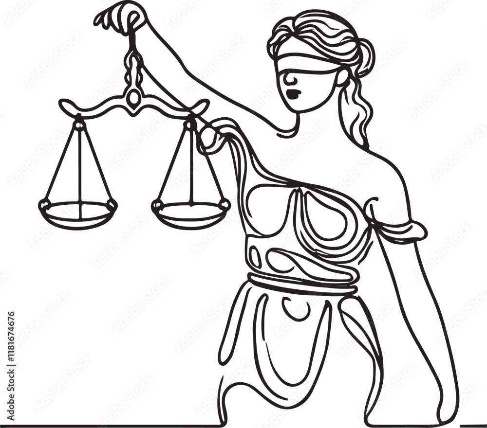 Justice and Fairness. Line Art of Woman with Scales - Themis Statue ...