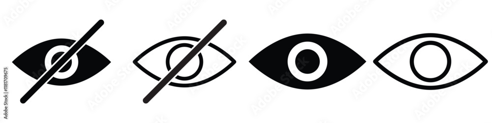 See and unsee eye icon. Eyesight symbol. Retina scan eye signs. Privacy ...