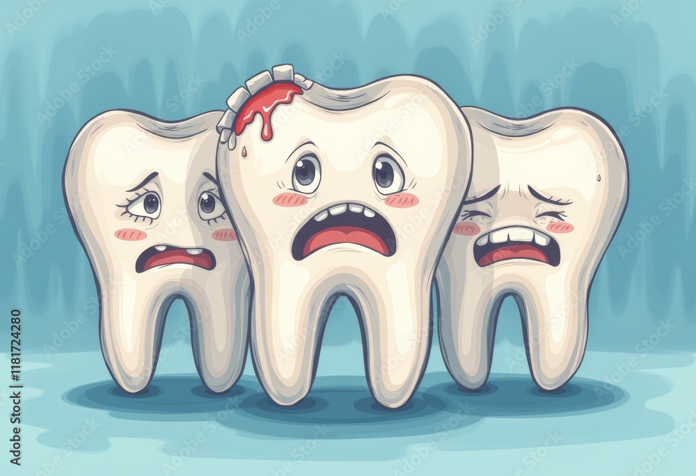 Cartoon teeth expressing pain and emotion Stock Illustration | Adobe Stock