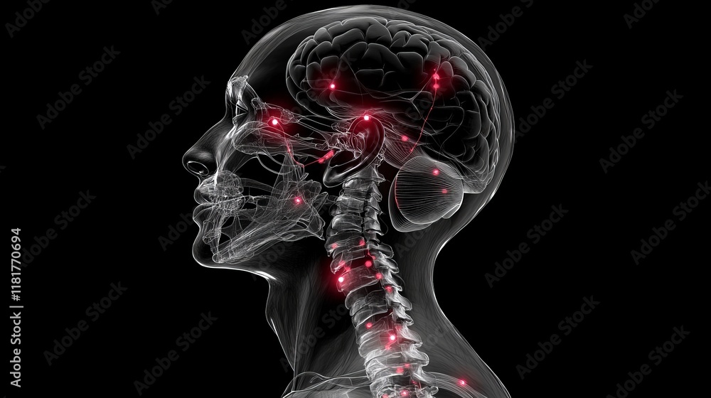 A detailed anatomical illustration of a human body highlighting the ...