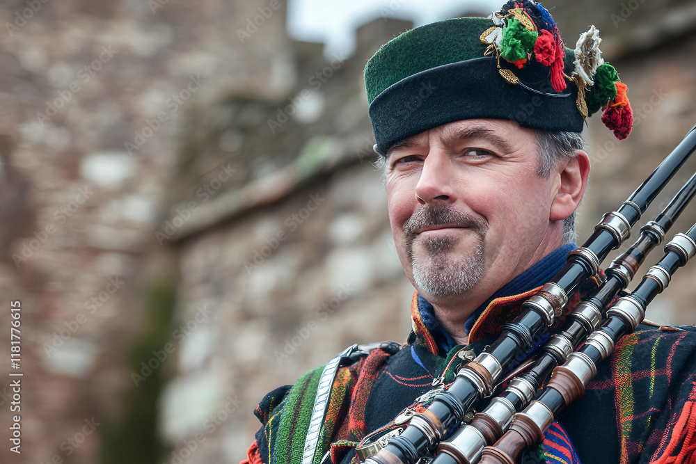 Authentic Scottish person Piper in Traditional Attire, Generative AI ...
