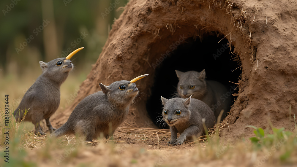 Foto de Stock Wildlife photography of nest building. Capturing animals ...