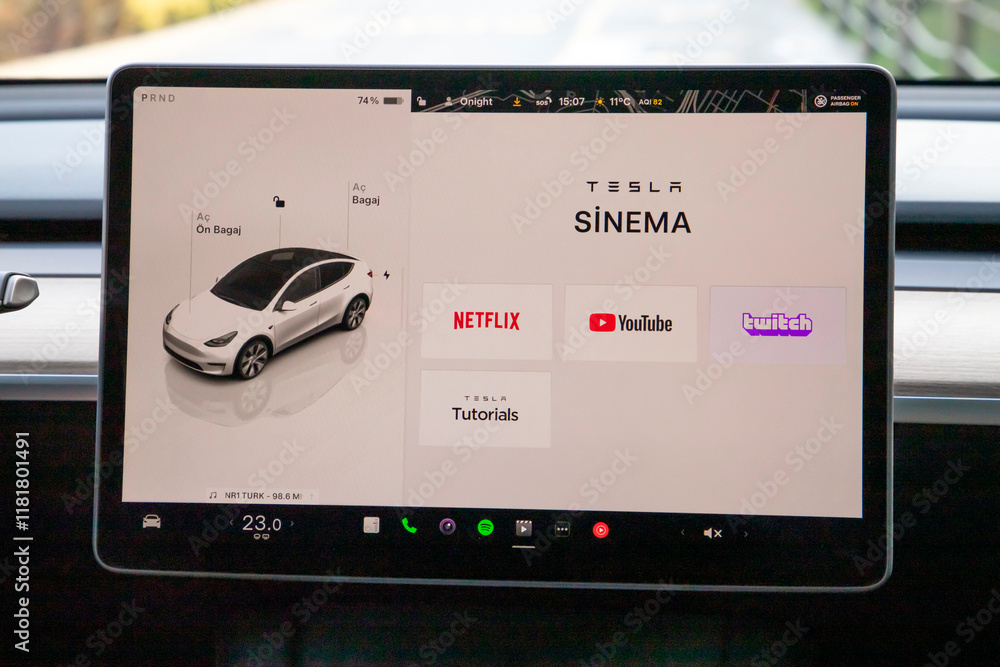 ภาพถ่าย Stock Tesla Model Y is a battery electric compact crossover SUV ...