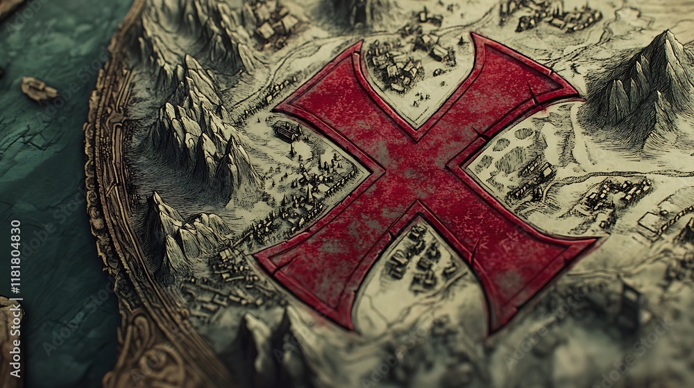 Old map with big red X mark. Stock Illustration | Adobe Stock