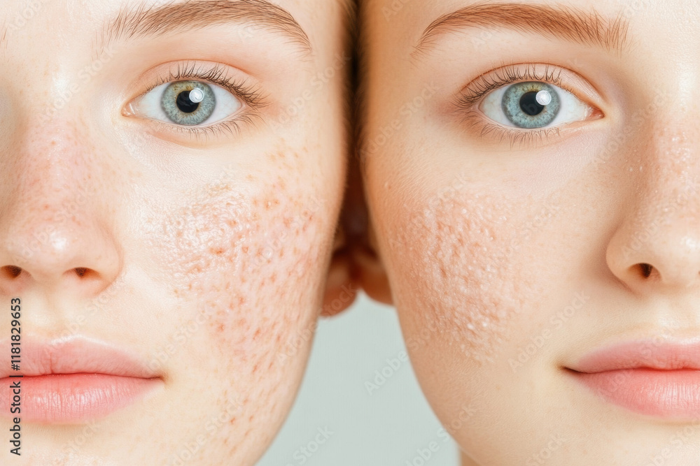 People with acne Two young women with clear and textured skin, facing ...