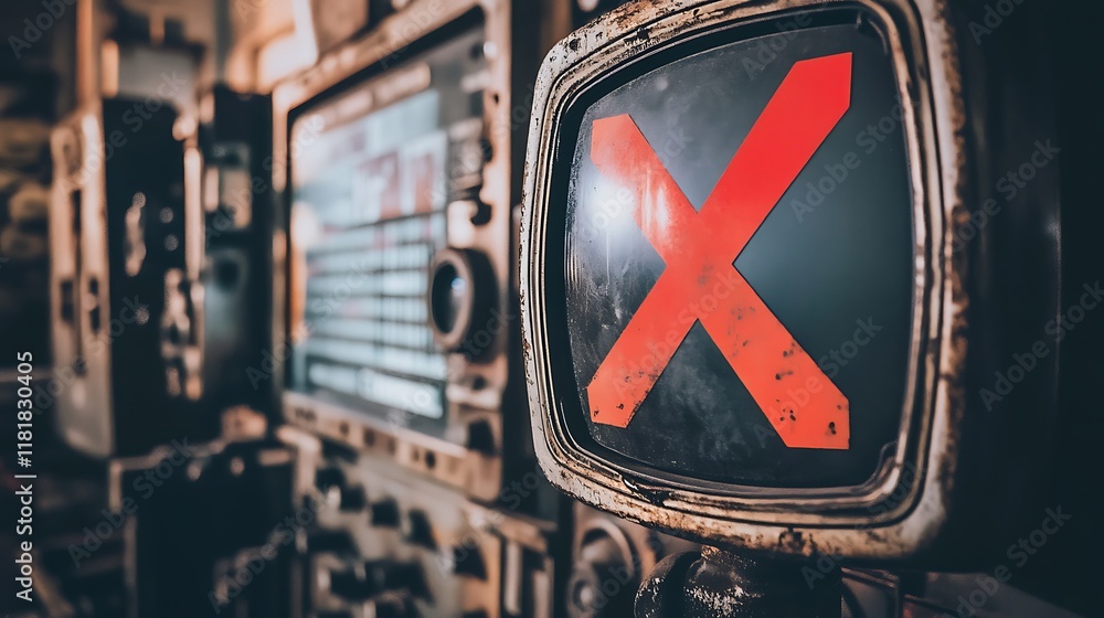 Red X on old screen, blurry devices. Stock Illustration | Adobe Stock