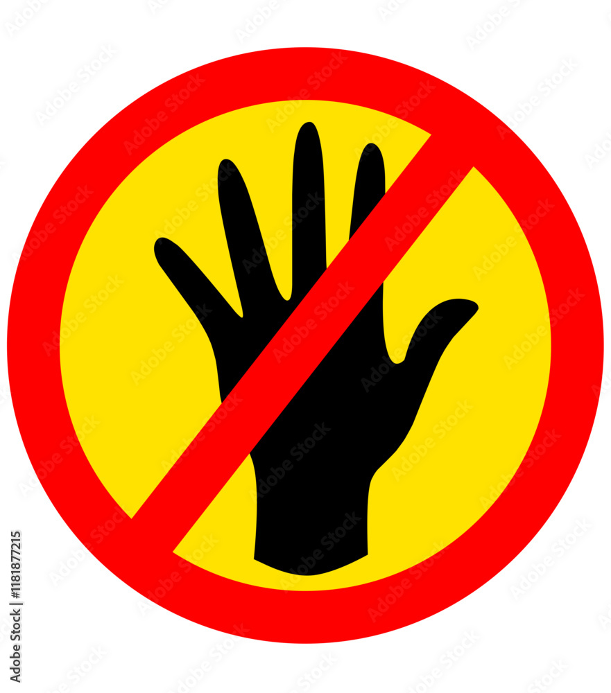 NO ENTRY sign vector illustration, Right hand palm. STOP icon in ...