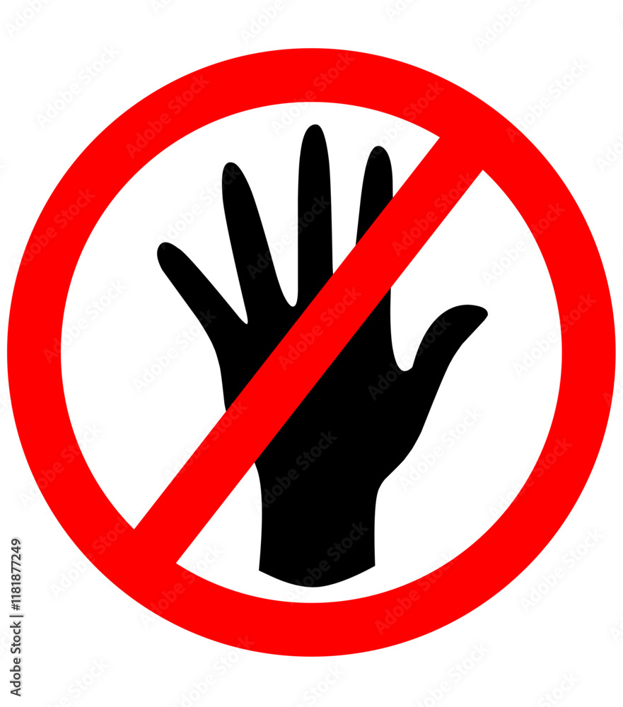 NO ENTRY sign vector illustration, Right hand palm. STOP icon in ...