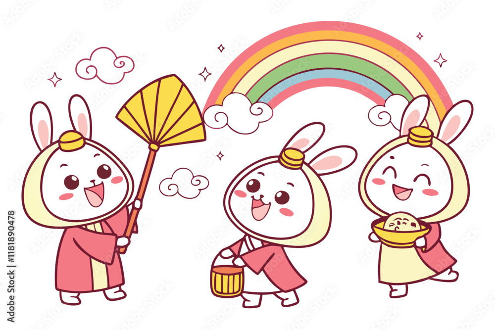 Cartoon Japanese deities, colorful chibi gods, cute Shinto kami ...