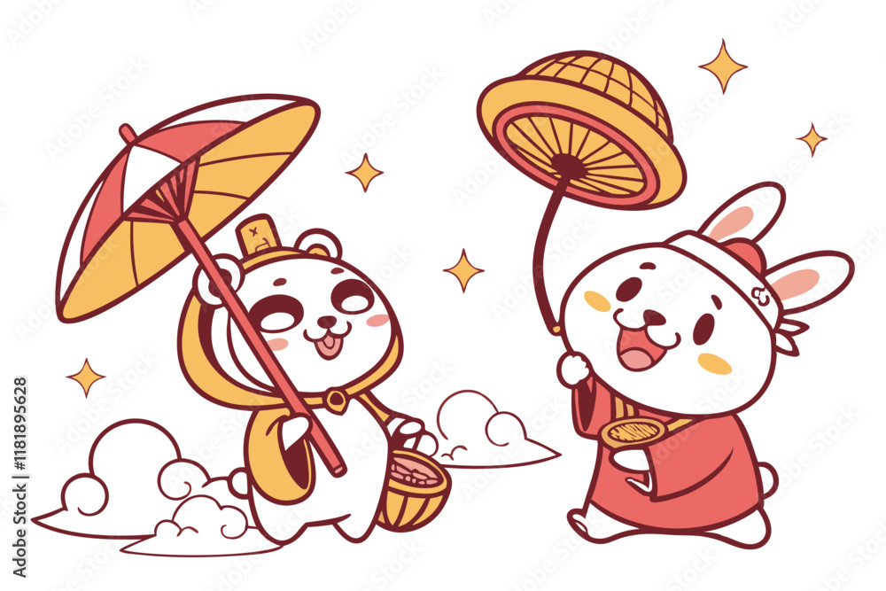 Cartoon Japanese deities, colorful chibi gods, cute Shinto kami ...