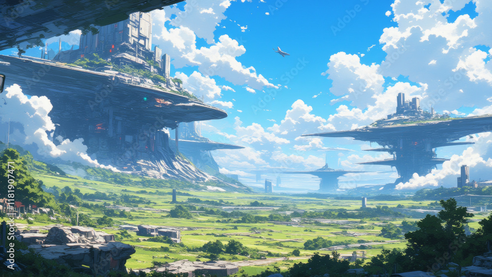 Anime sci-fi environment, a terraformed planet with artificial ...