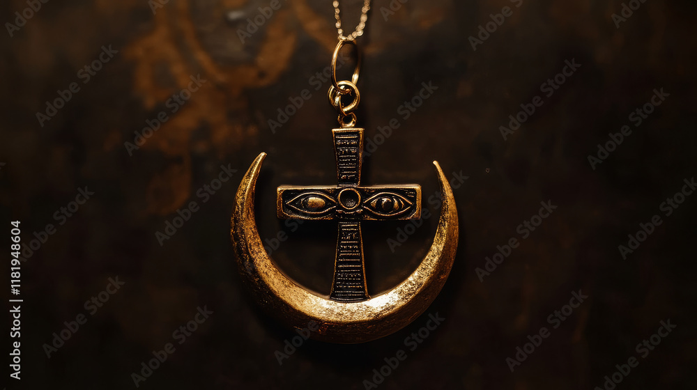 Egyptian cross and moon, magic talisman with Horus eye occult symbol ...