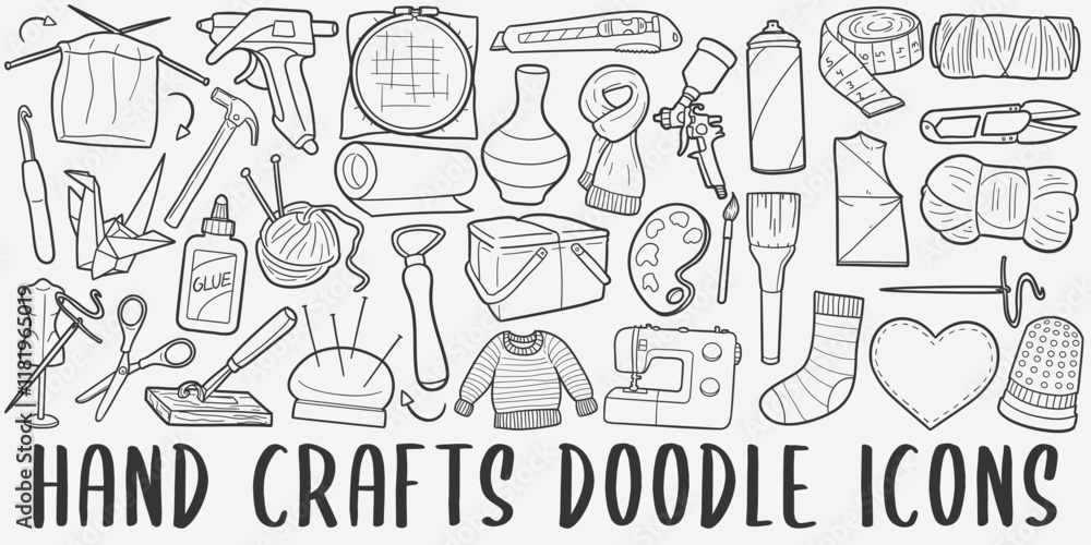 Handcrafts Doodle Icons. Hand Made Line Art. Crafting Tools Clipart ...
