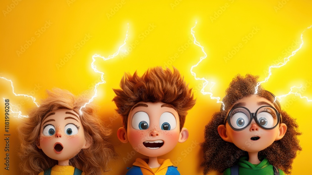 Be Electrific Day Excited kids experiencing electric shock in vibrant ...