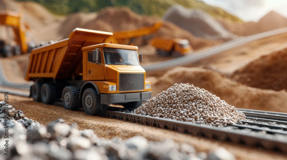 Discover a vivid industrial landscape featuring an intricate mining ...