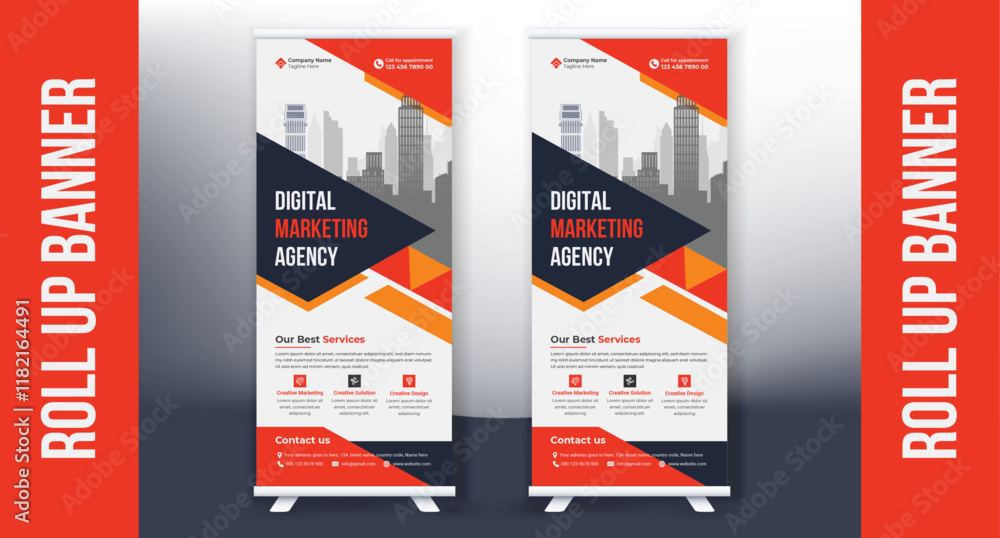Roll up banner signage design template, Vertical roll up, x-stand ...