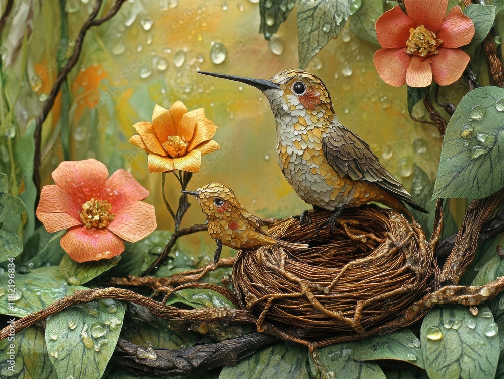 Creating a Paper Craft Hummingbird Nest with Jade Leaves Artistic ...