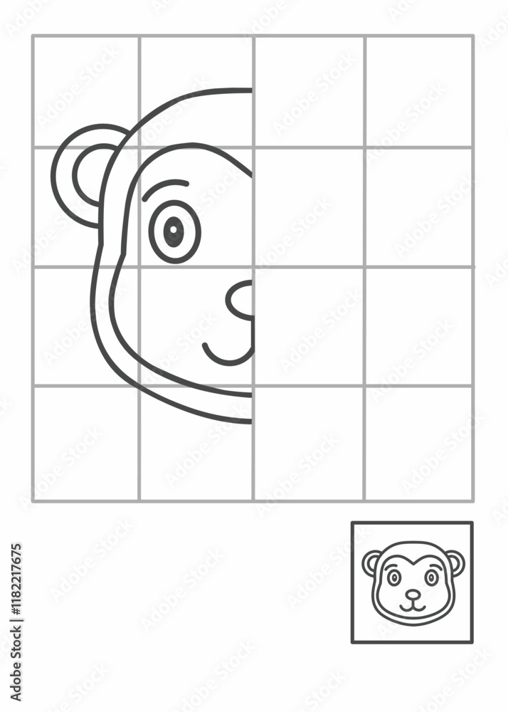 Symmetry drawing for kids, draw the other half side monkey activity for ...