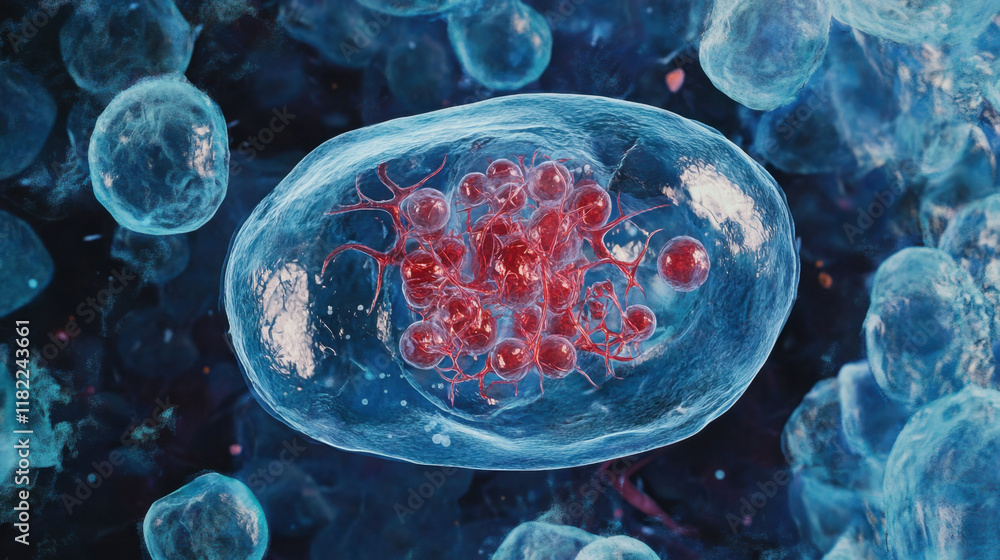 Leukaemia white blood cell with mitochondria. Science, cancer research ...