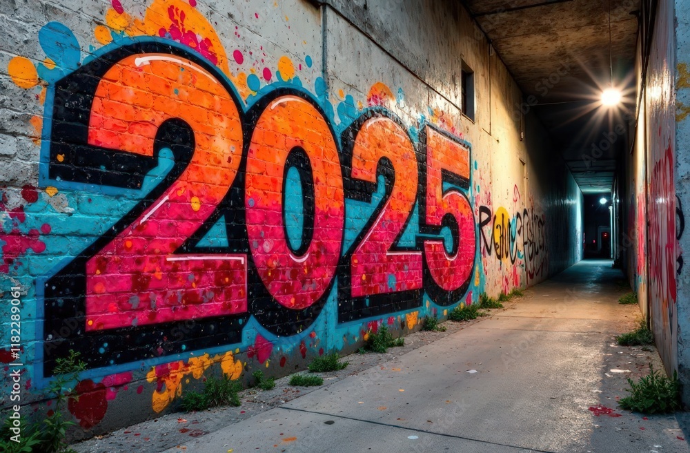 Bold New Year Graffiti 2025 on Concrete Wall with Urban Textures Stock ...