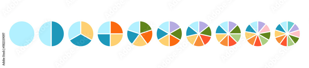 Diagram wheel divided from 1 to 10 parts, Pie chart infographic circle ...