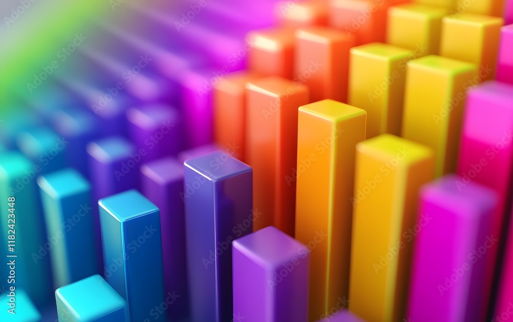 A vibrant, colorful 3D graph showcasing data in vertical bars. This ...