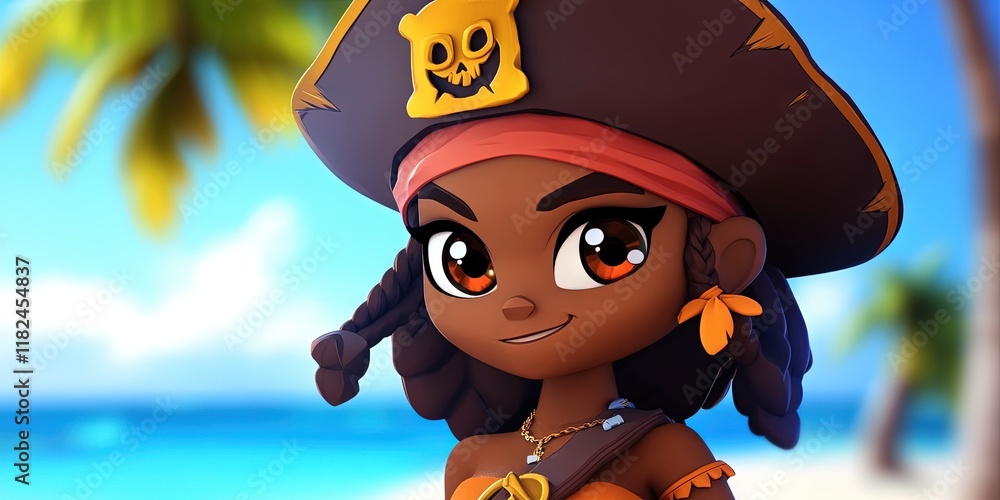 2D animation female pirate on tropical beach Stock Illustration | Adobe ...