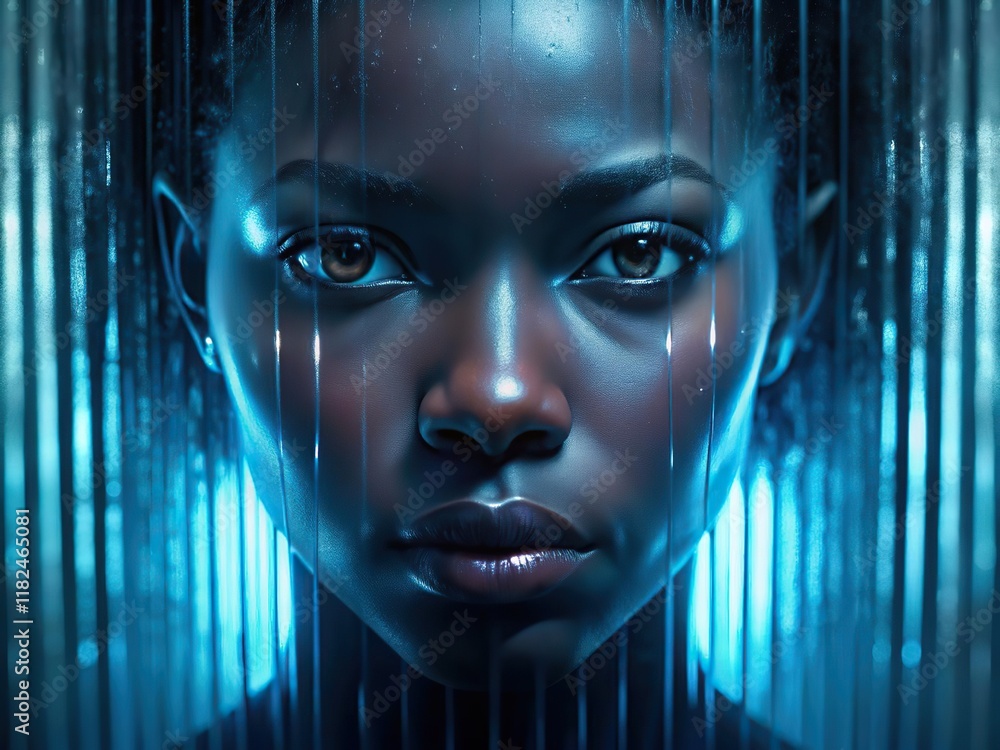 Digital woman face for AI technology concept. Beautiful girl. Reeded ...