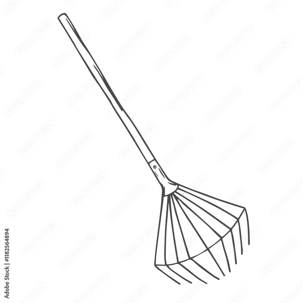 Vector de Stock Gardening tools rake outline icons. Black and white ...