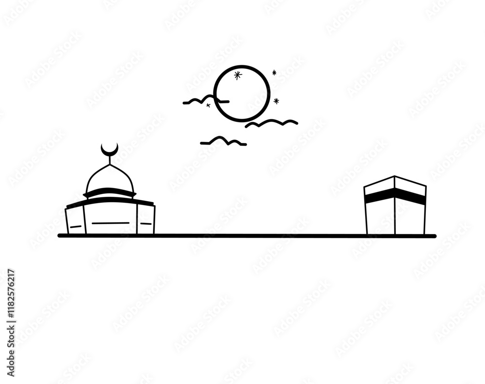 Isra' wal mi'raj line art vector, islamic celebration, of prophet ...