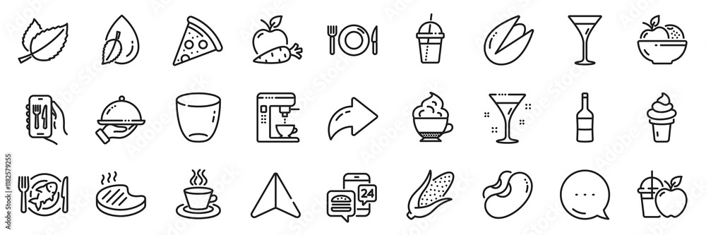 Apple carrot, Restaurant app and Water drop line icons pack. Share ...