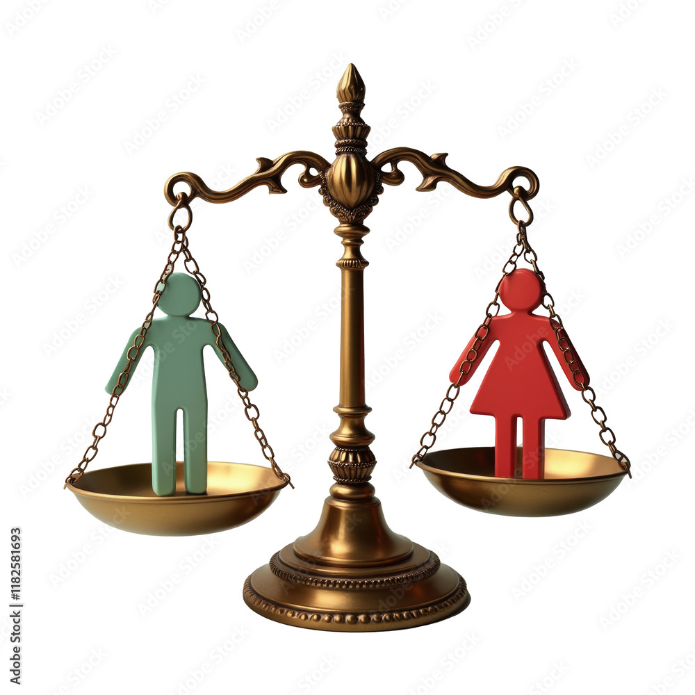 Bronze balance scale with male and female symbols, symbolizing equality ...