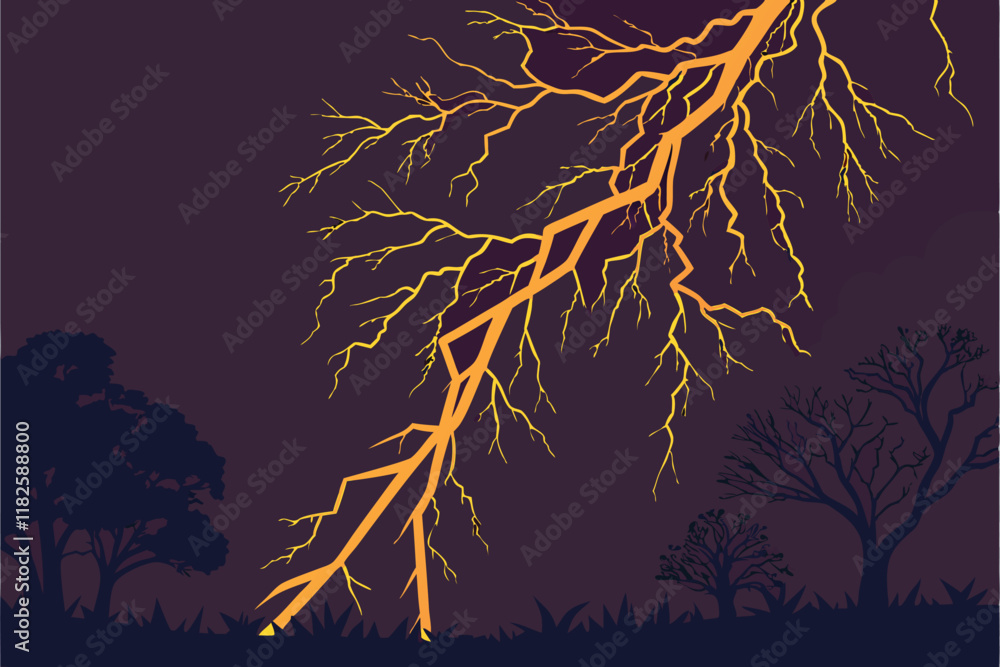 Lightning bolt, electrical discharge, glowing orange, jagged lines ...