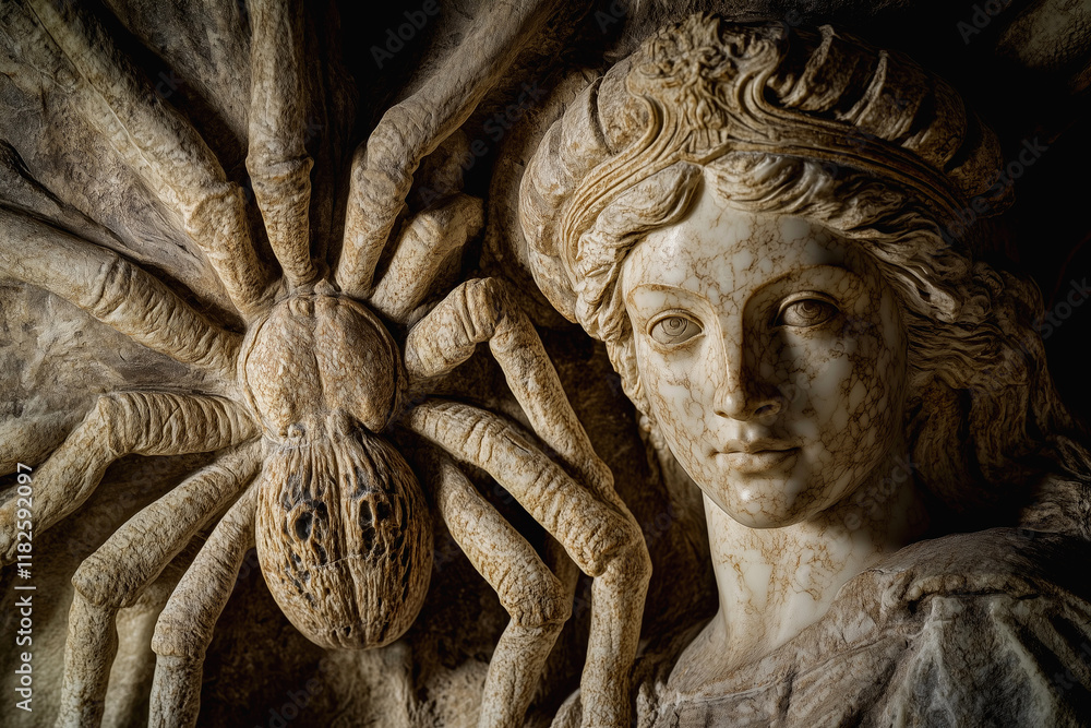 Marble bas-relief of the goddess of wisdom and war Athena, who ...