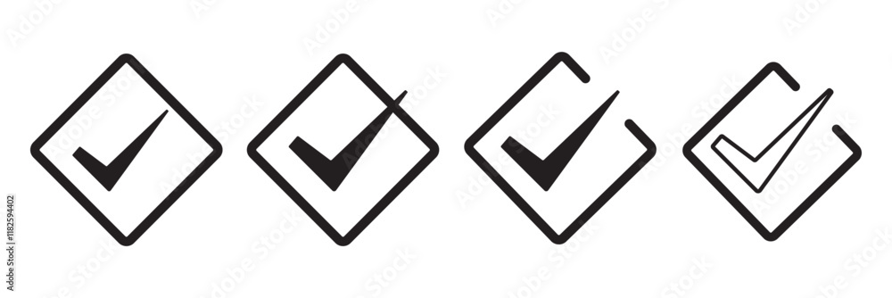 check box icon with correct with different line width. approved symbol. accept checkmark icons ...