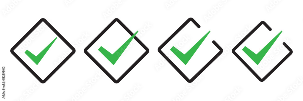 Green check mark, isolated tick symbols, checklist signs, and an ...