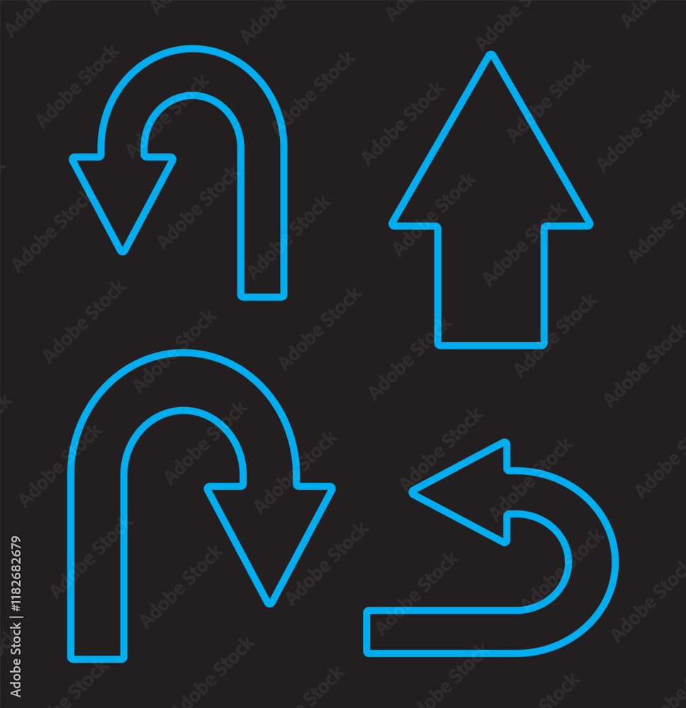 Arrows Showing Road Traffic. Prohibitory Road Signs. Vector Icons. No U ...