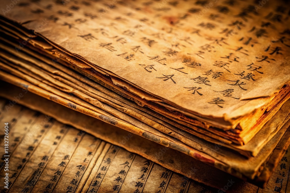 Antique Chinese Book Page, Brown Aged Paper Texture, Close-up Detail ...