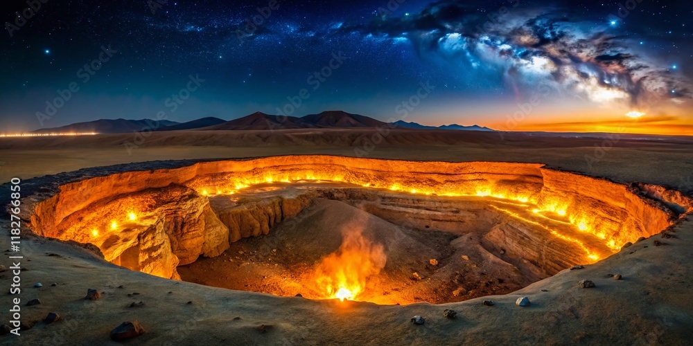Darvaza Gas Crater Night Aerial Photography: Flaming Gates of Hell in ...