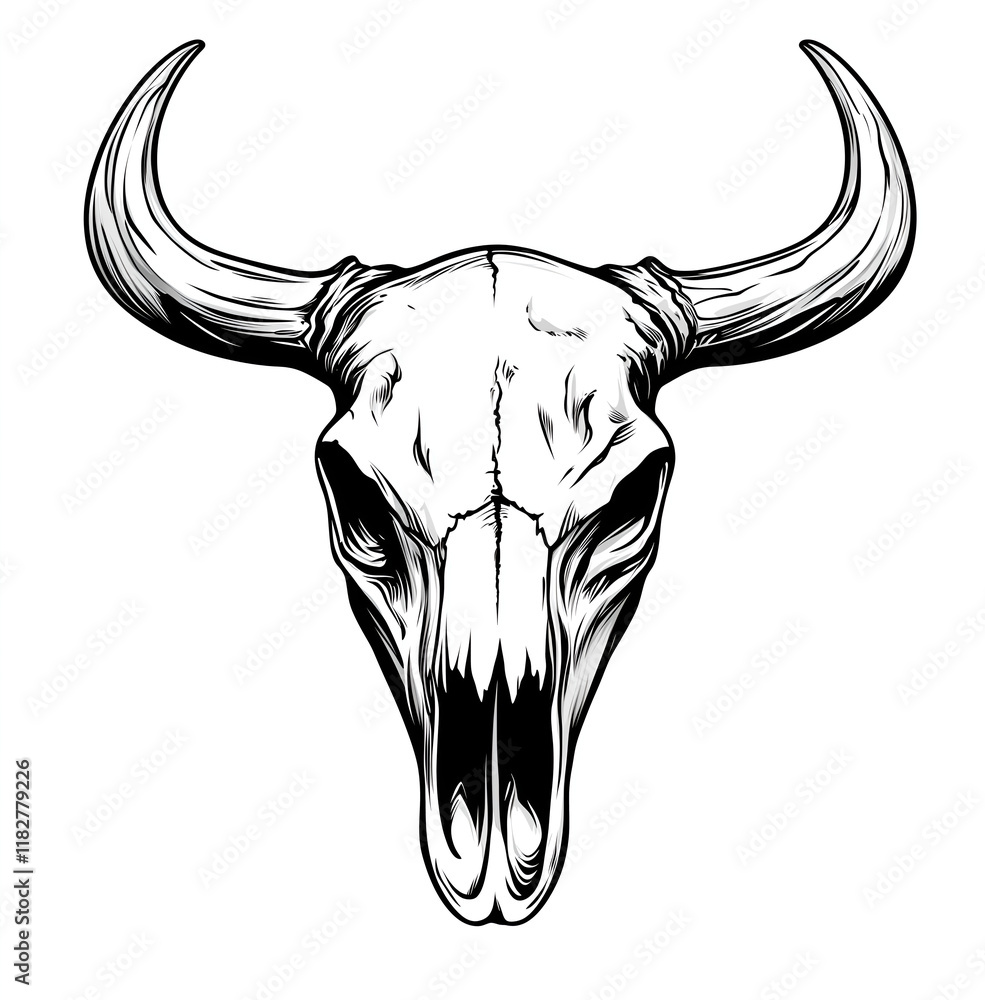 line drawing of an ox skull, vector style, white background Stock ...