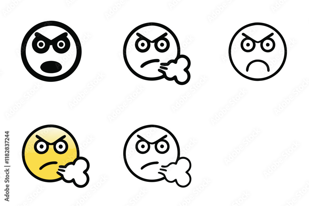 Angry face emoji with expressive features and steam details, ideal for ...