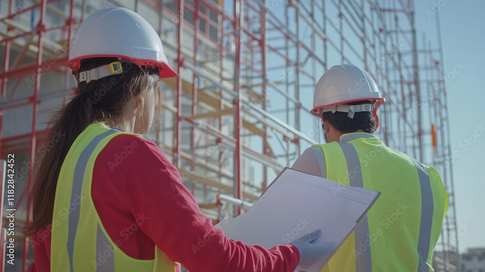 Civil Engineers Inspecting a Construction Site, Checking Compliance ...