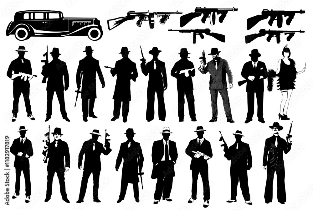 Vintage Gangsters and Weapons: An artistic representation of vintage ...
