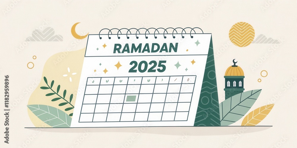 Ramadan 2025 calendar concept with islamic design elements and moon ...