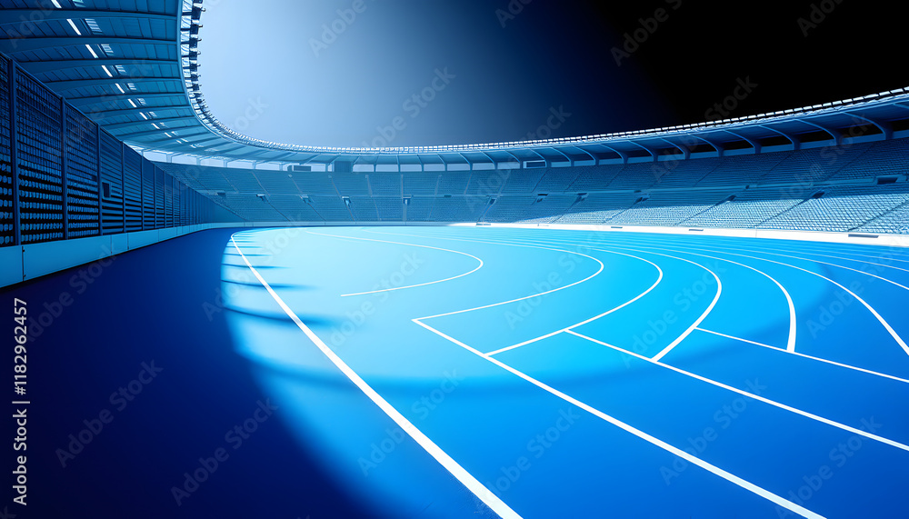 blue race stadium and running track curve detail for outdoor athletics ...