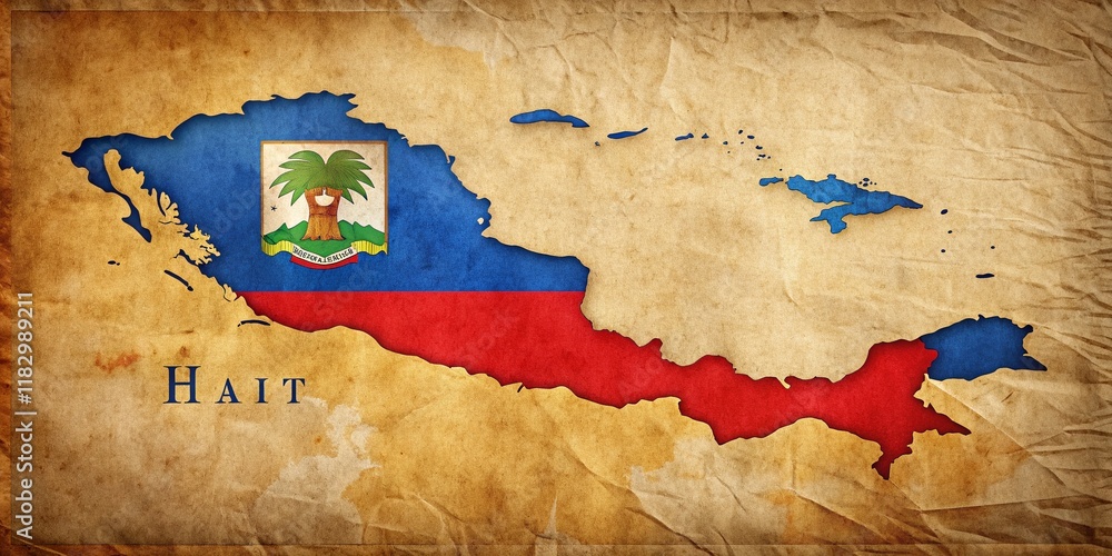 Haiti Map with National Flag - Paper Texture Background, Copy Space ...