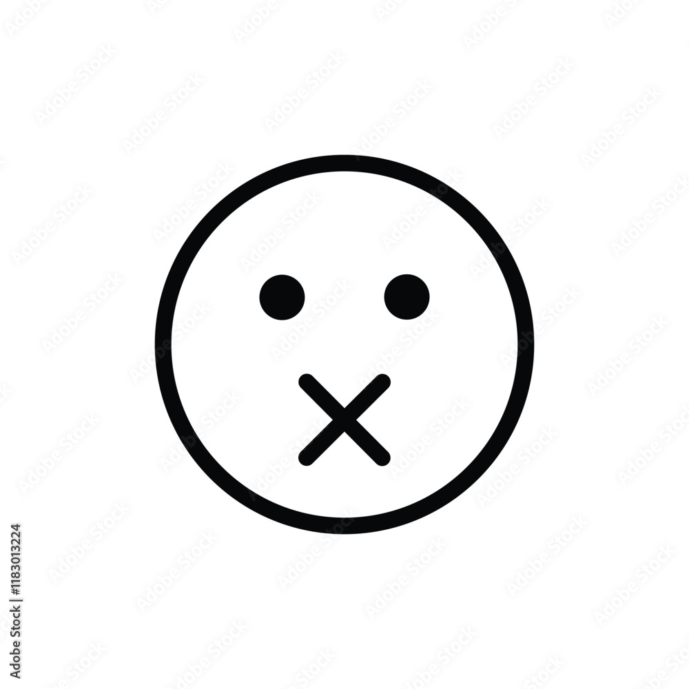 silent face emotion icon shut up close mouth emoticon outline emoji ...