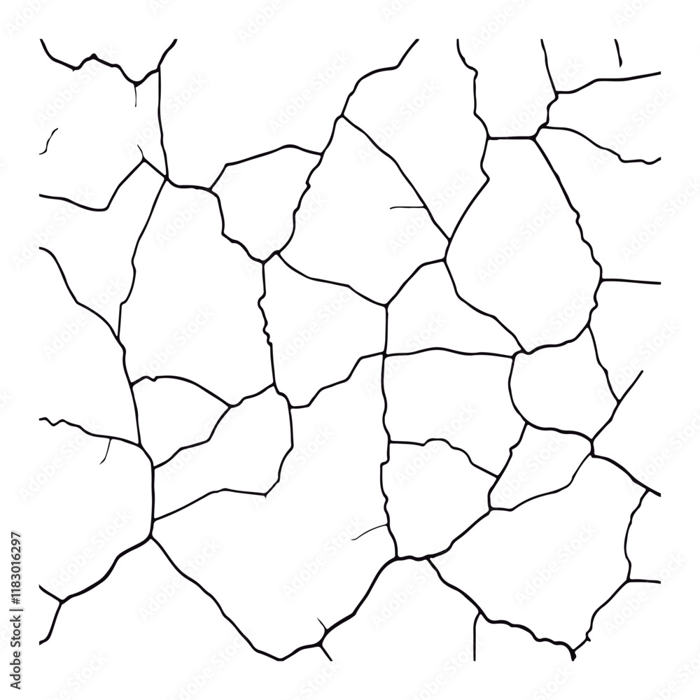 Split lines in the concrete or large fissures in the wall on a white ...